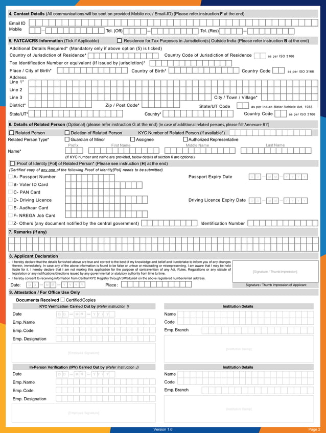 Know Your Client Application Form - For Individuals only (CKYC and KRA KYC)-New Form | PDF