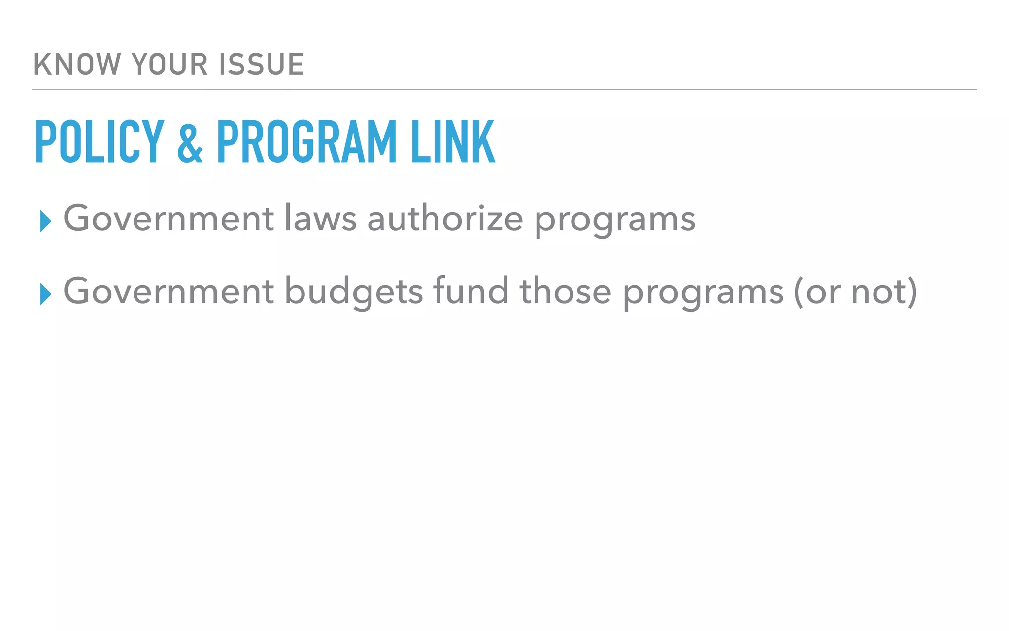 Know Your Issue Current Policy & Programs | PPT