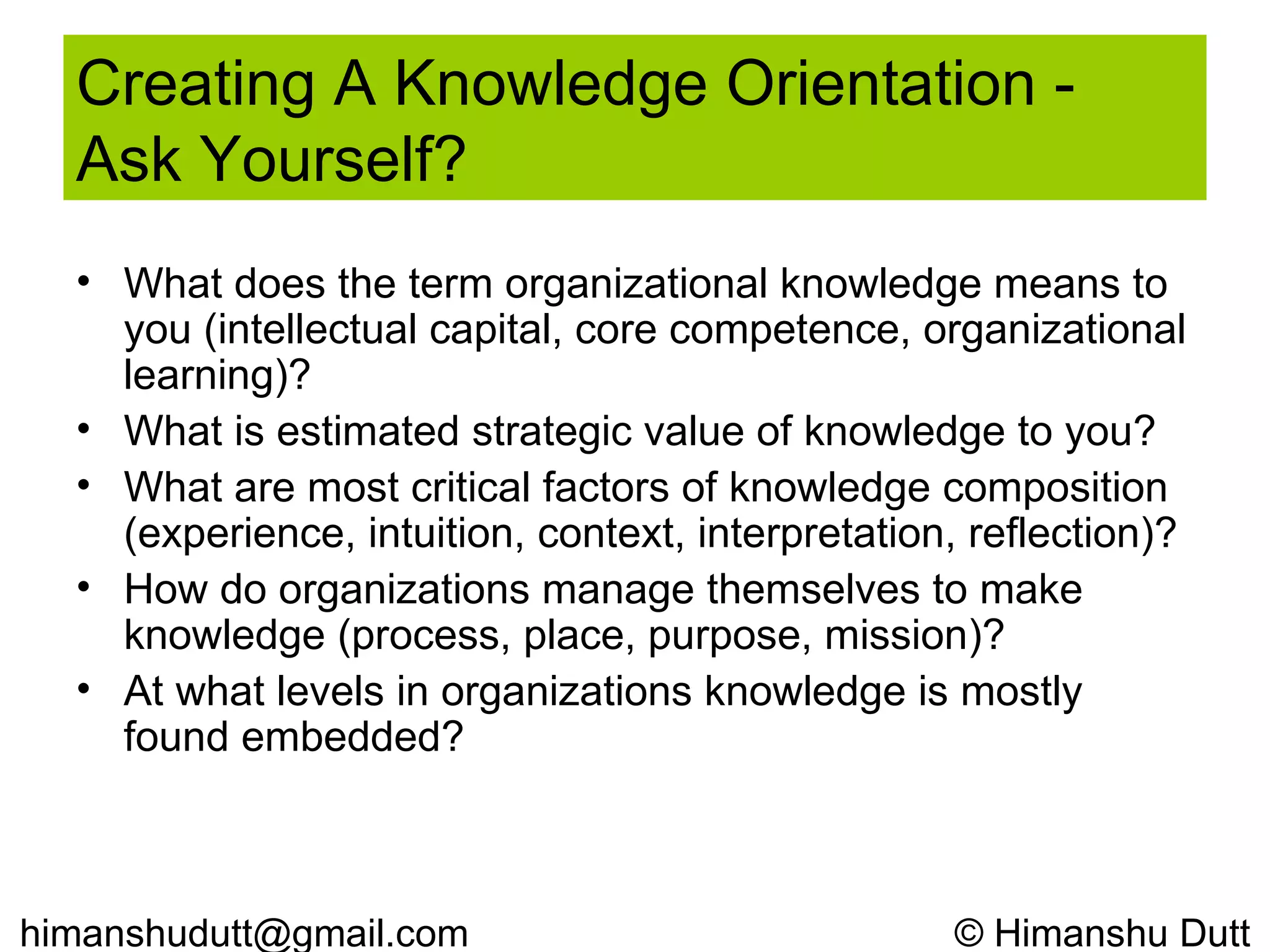 Know Your Organisational Knowledge Management Orientation | PPT