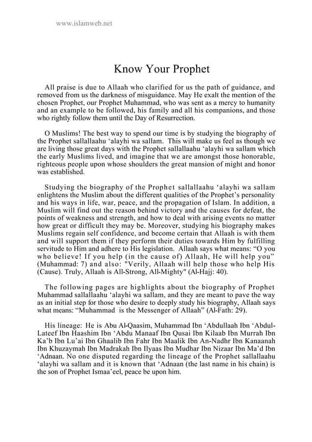 Know Your Prophet Mohammed Pdf