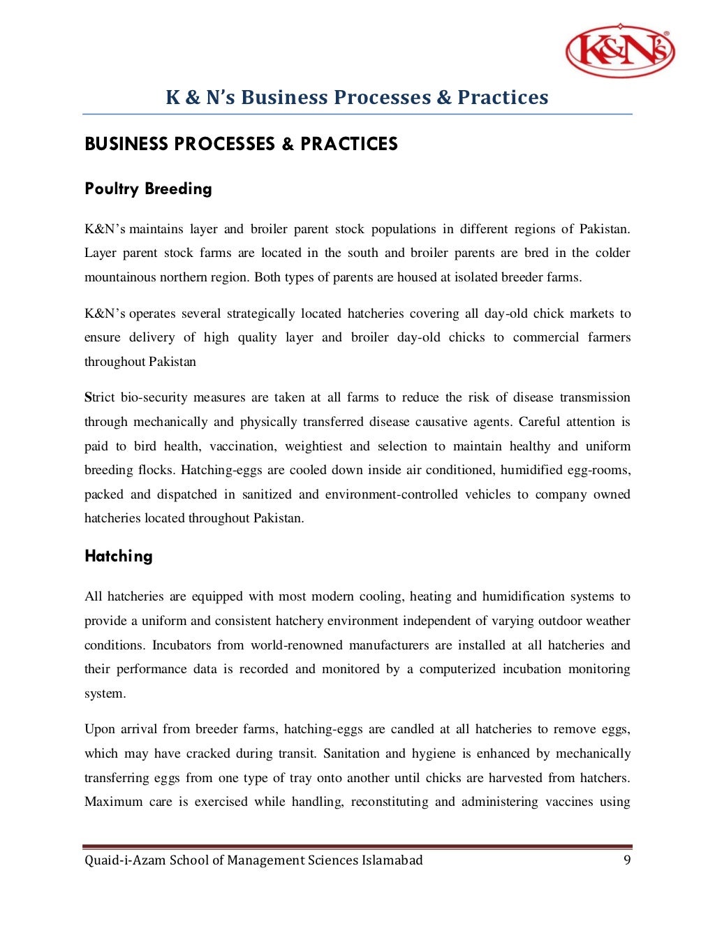 Project on K & N 's Supply Chain Management