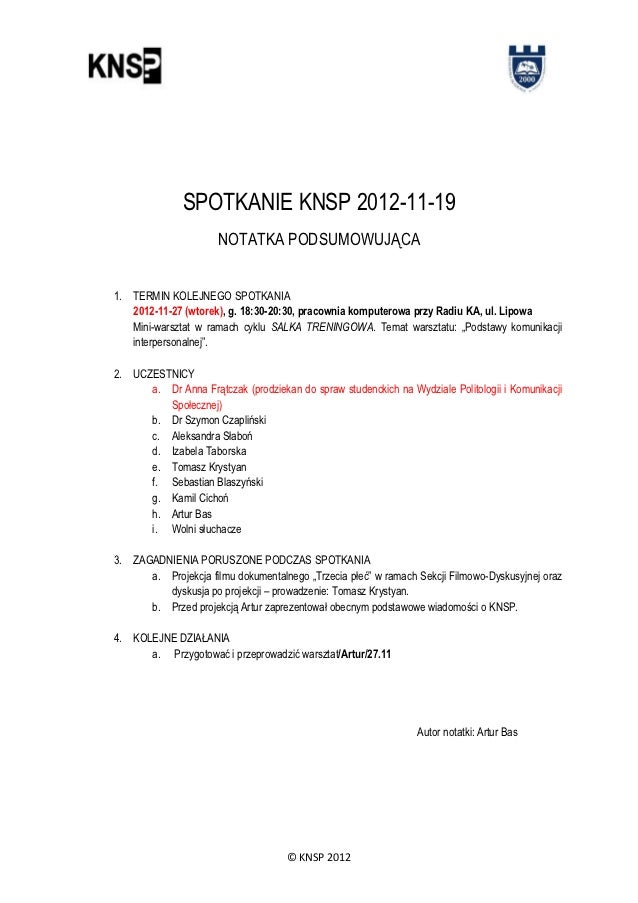 Notatka Służbowa Notatka Ze Spotkania Z Rodzicami Przykład