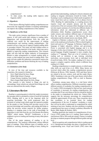 Factors Responsible for Poor English Reading Comprehension at Secondary ...