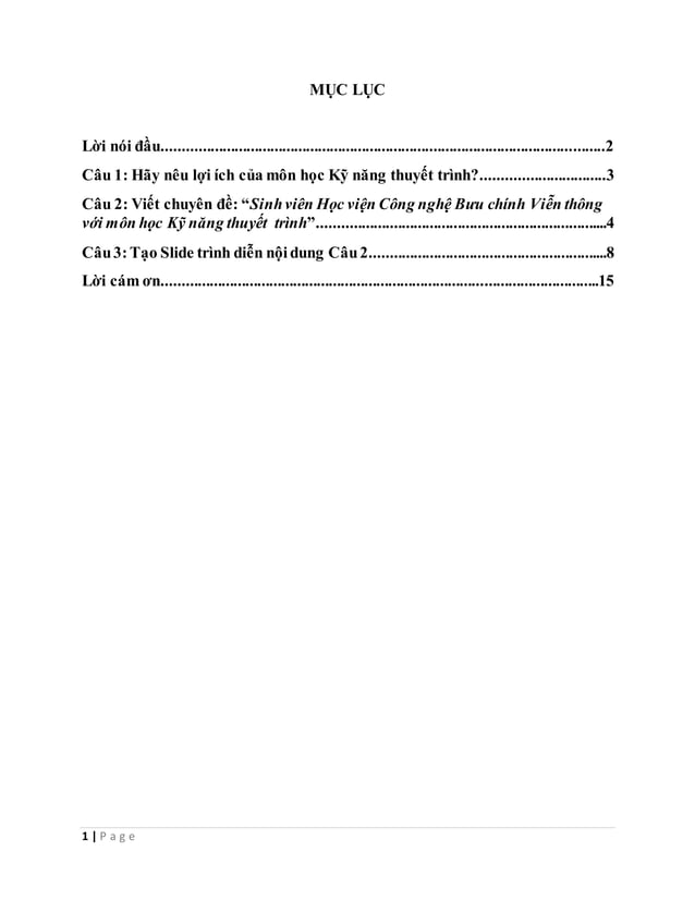 Bài tiểu luận Kỹ năng thuyết trình - Học viện công nghệ bưu chính viễn thông | DOCX