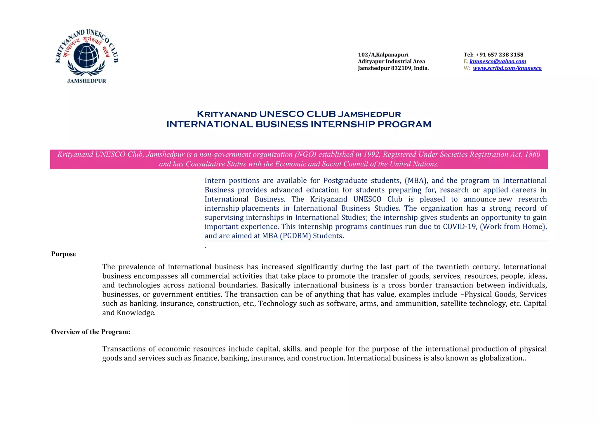 INTERNATIONAL BUSINESS INTERNSHIP PROGRAM | PPT