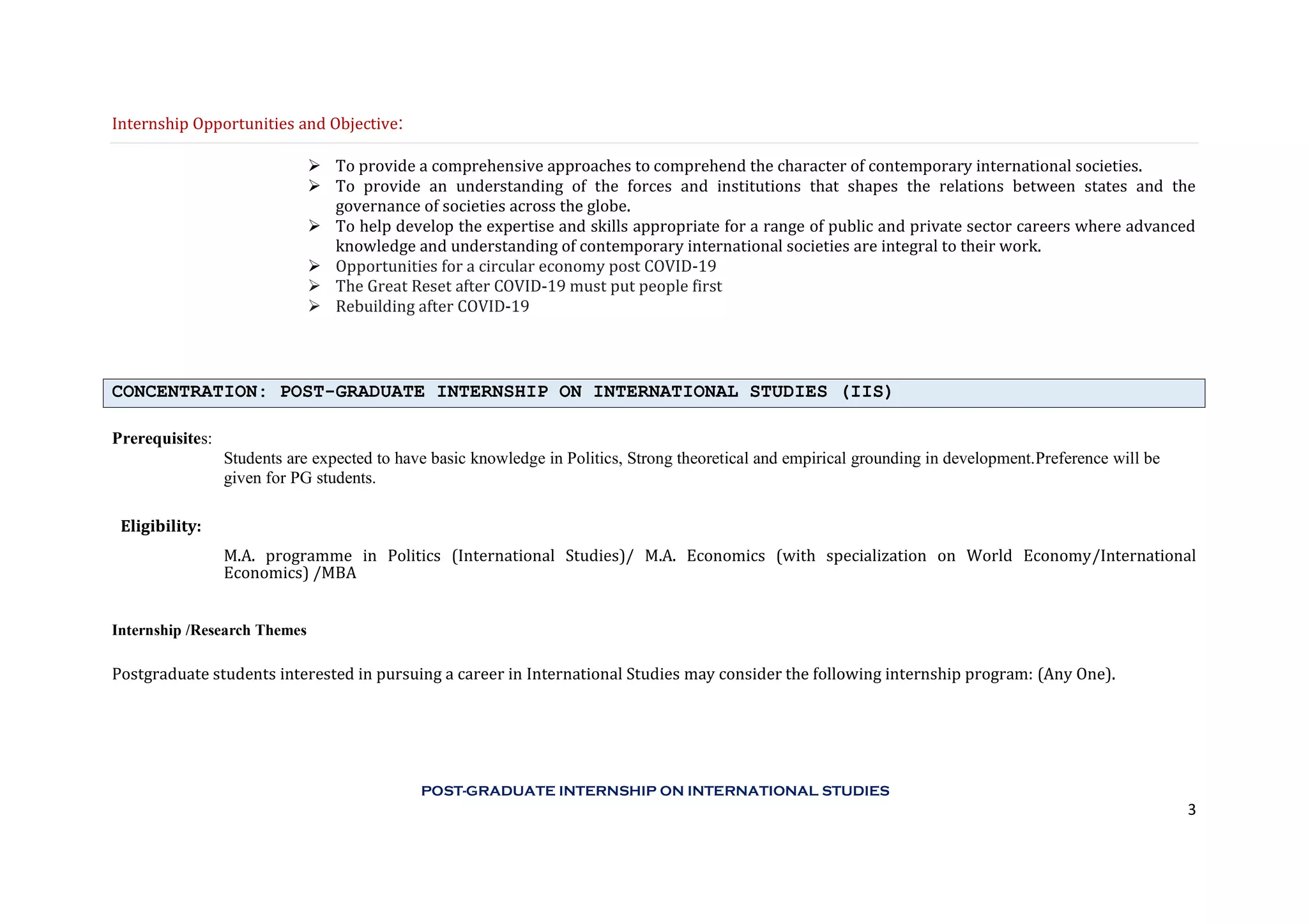 POST-GRADUATE INTERNSHIP ON INTERNATIONAL STUDIES | PPT