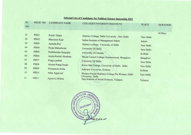 POLITICAL SCIENCE INTERNSHIP 2021 | PDF