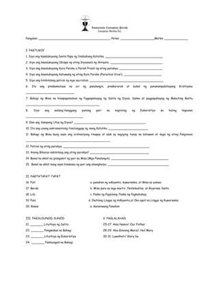 Written Examination for the Altar Servers | DOCX