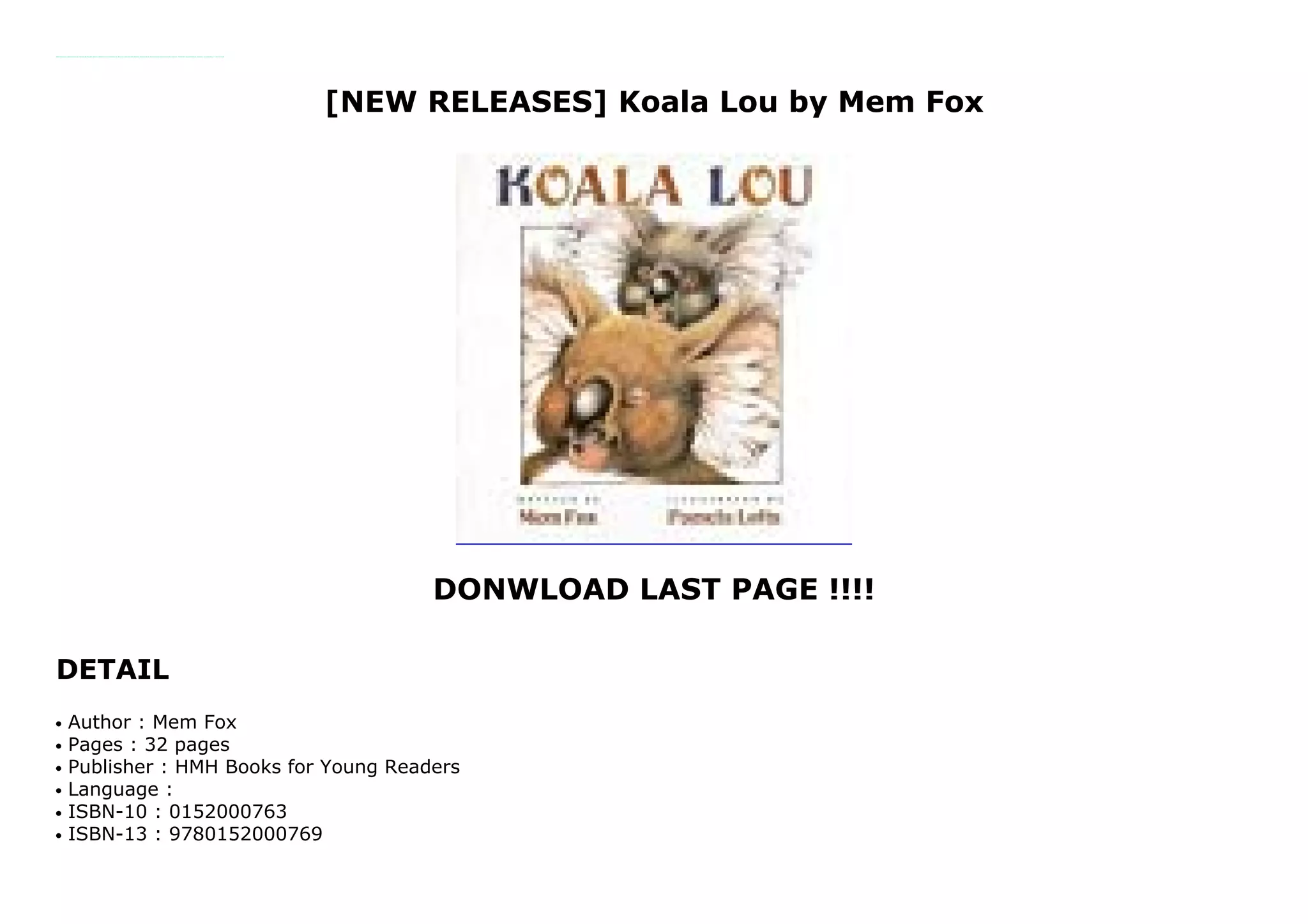 [NEW RELEASES] Koala Lou by Mem Fox | PDF
