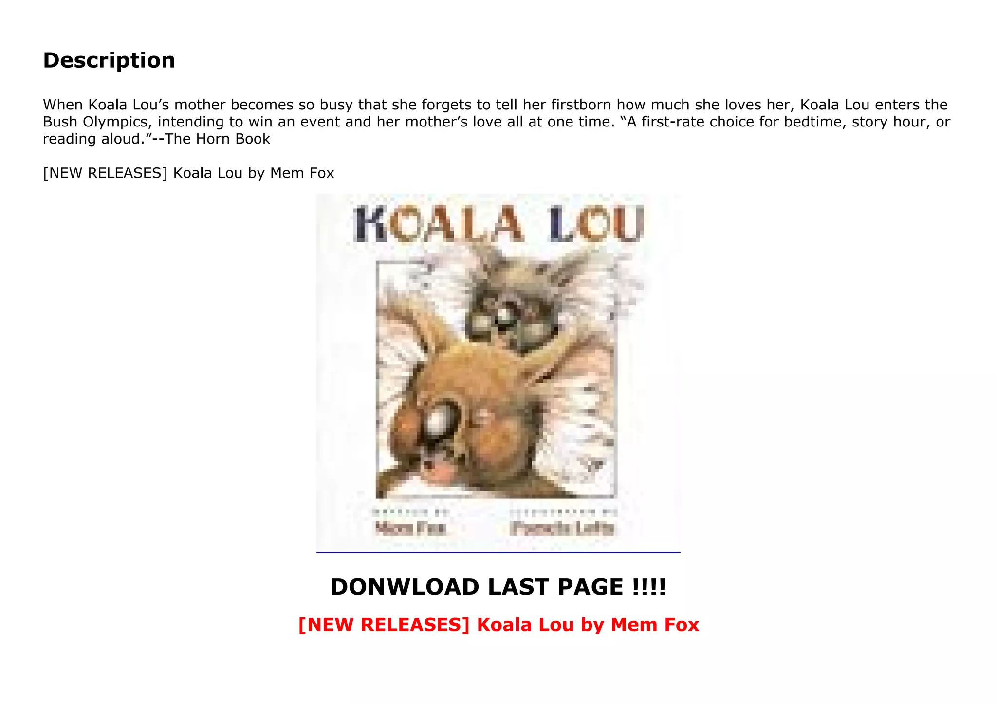 [NEW RELEASES] Koala Lou by Mem Fox | PDF