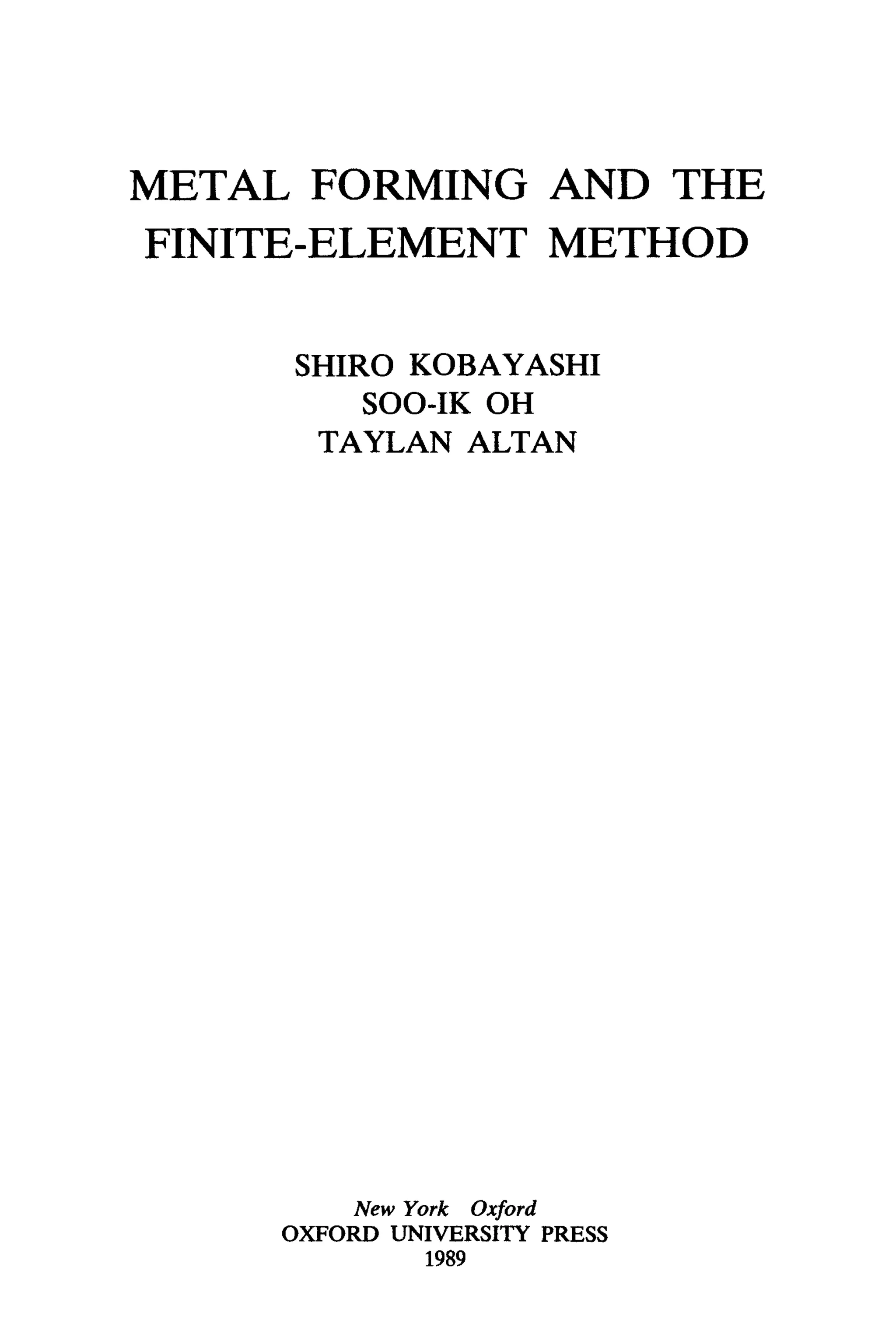 Kobayashi metal forming and the finite element method | PDF