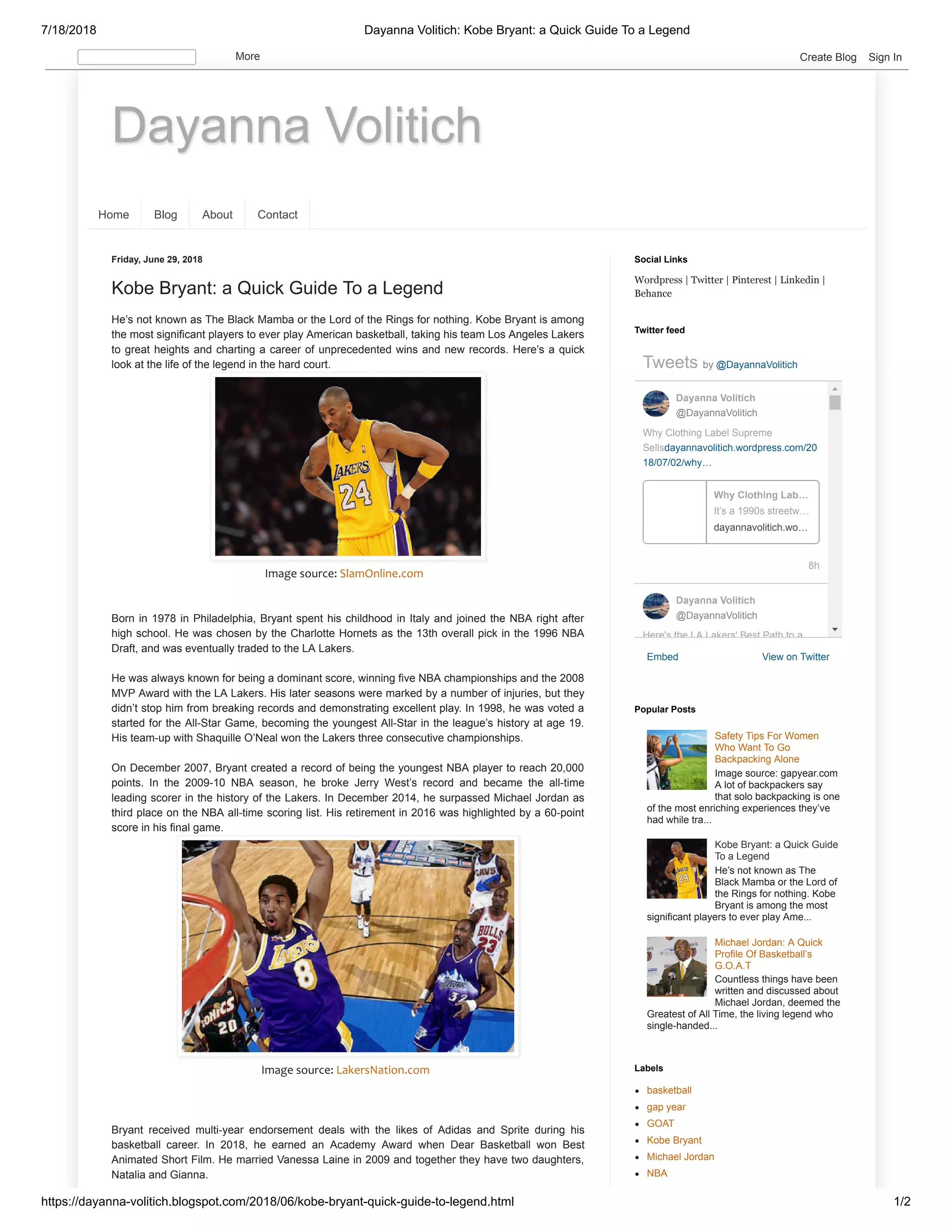 Kobe bryant a quick guide to a legend | PDF