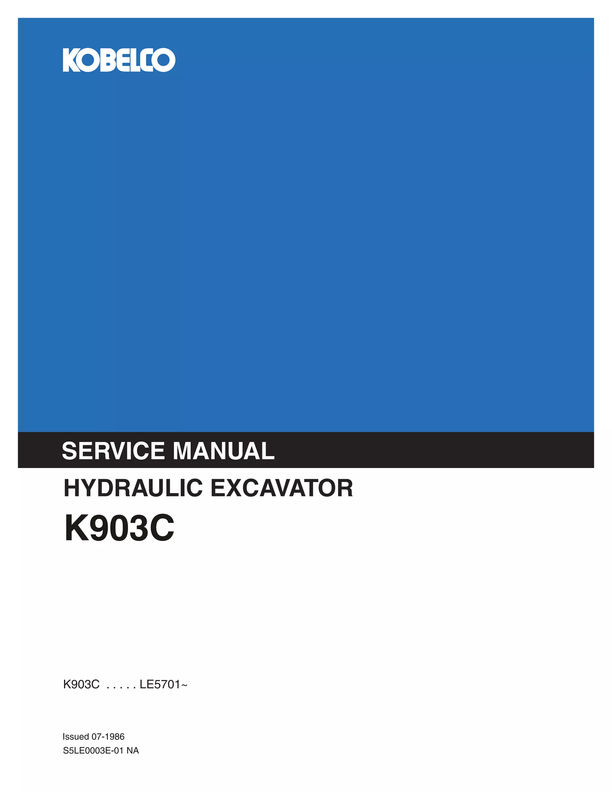 Kobelco k903 c hydraulic excavator service repair manual | PDF