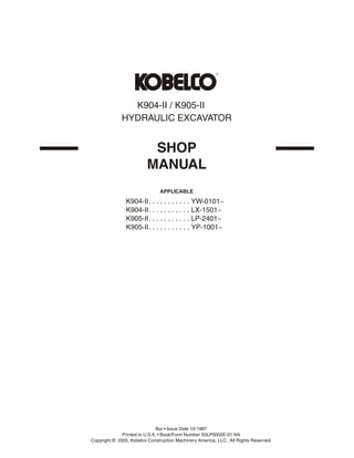 Kobelco k905 ii hydraulic excavator service repair manual snyp-1001 and up | PDF