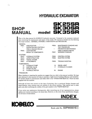 Kobelco sk25 sr excavator service repair manual snpv10001 and up | PDF