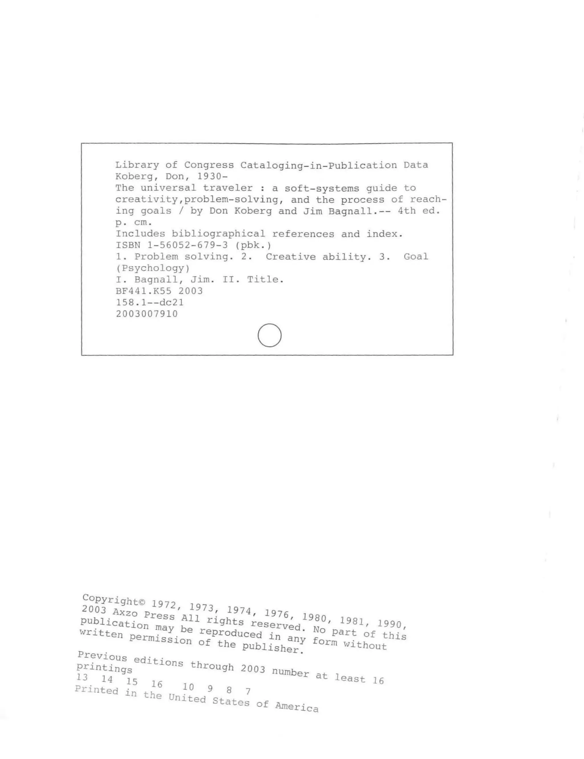 Koberg, Don And Bagnall, Jim (1971). The Universal Traveler. A Soft ...