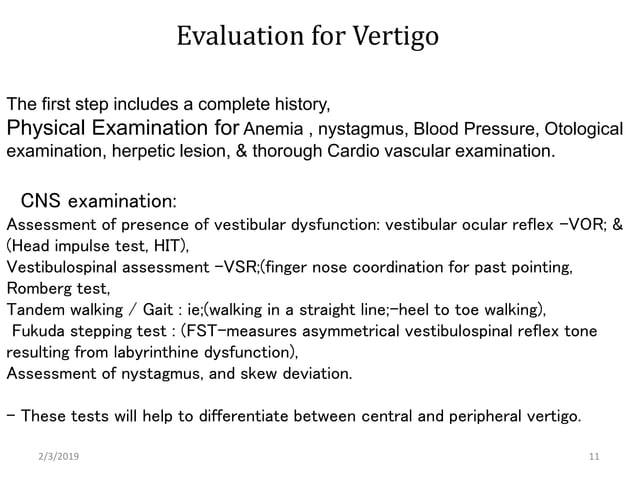APPROACH TO VERTIGO | PPTX | Brain and Nervous System Disorders ...