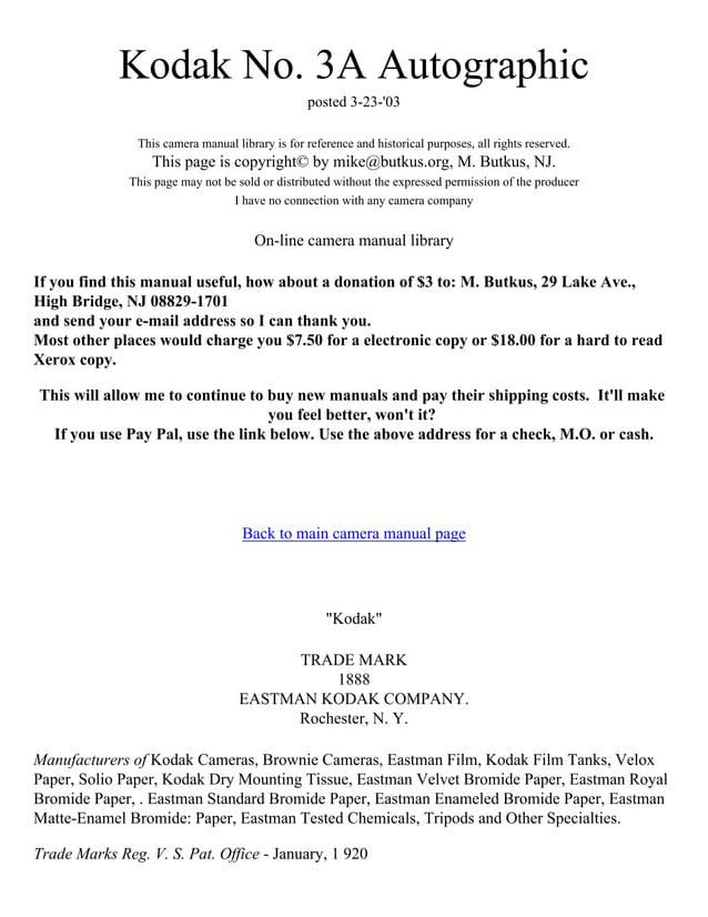 Kodak autographic 3a Manual | PDF