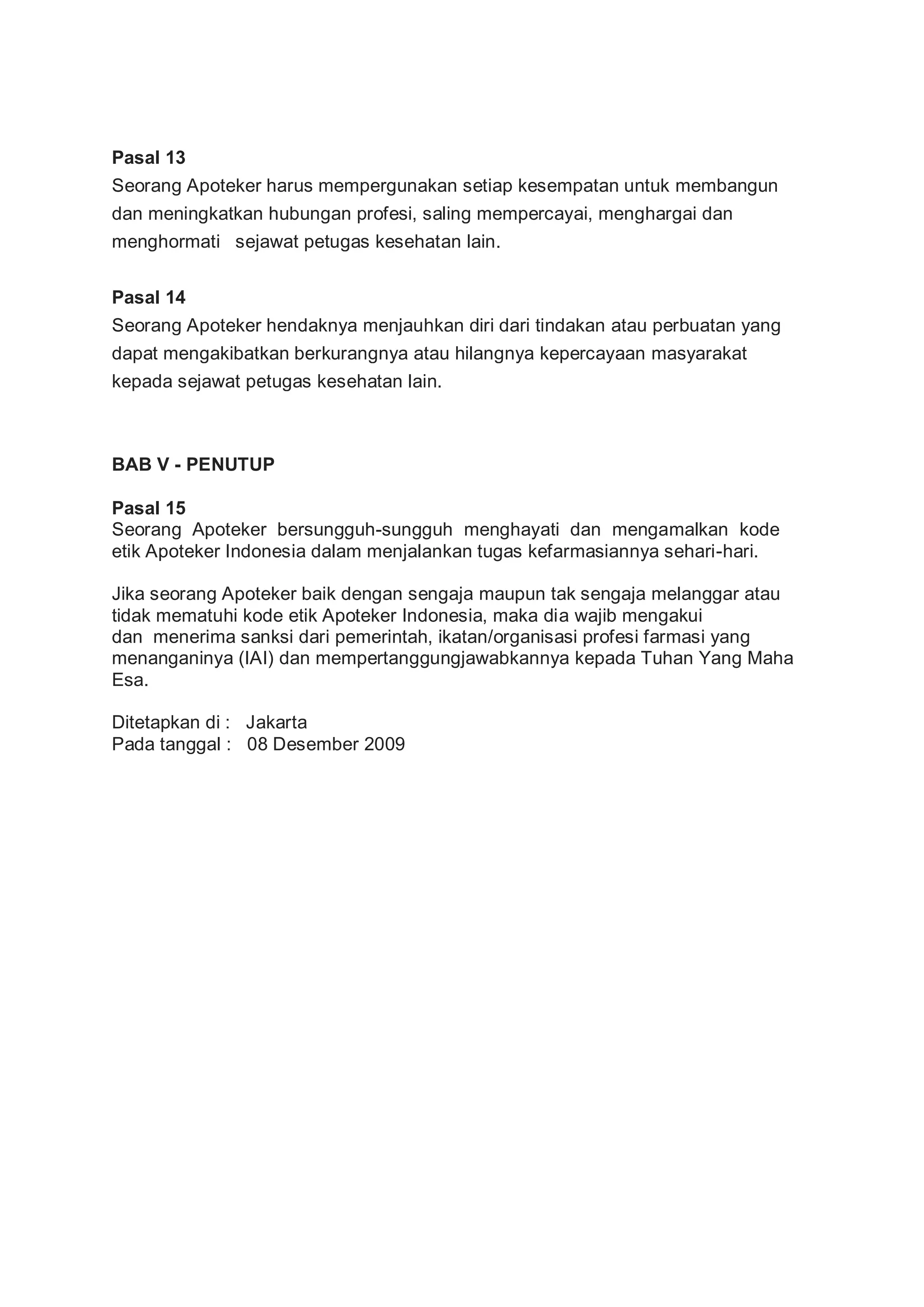 Kode Etik Apoteker Indonesia | PDF