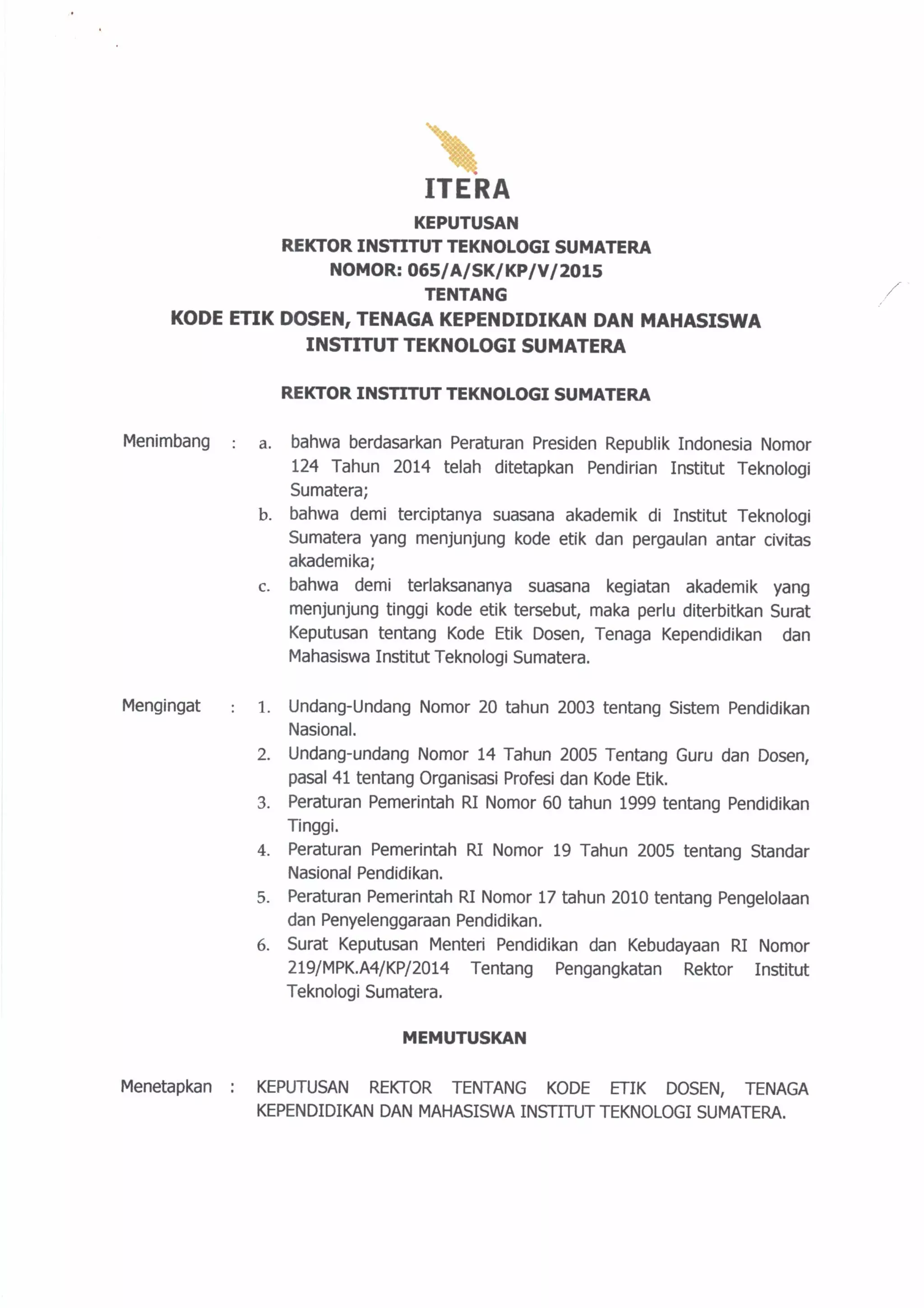 Kode Etik Dosen, Tendik, dan Mahasiswa ITERA 2015.pdf