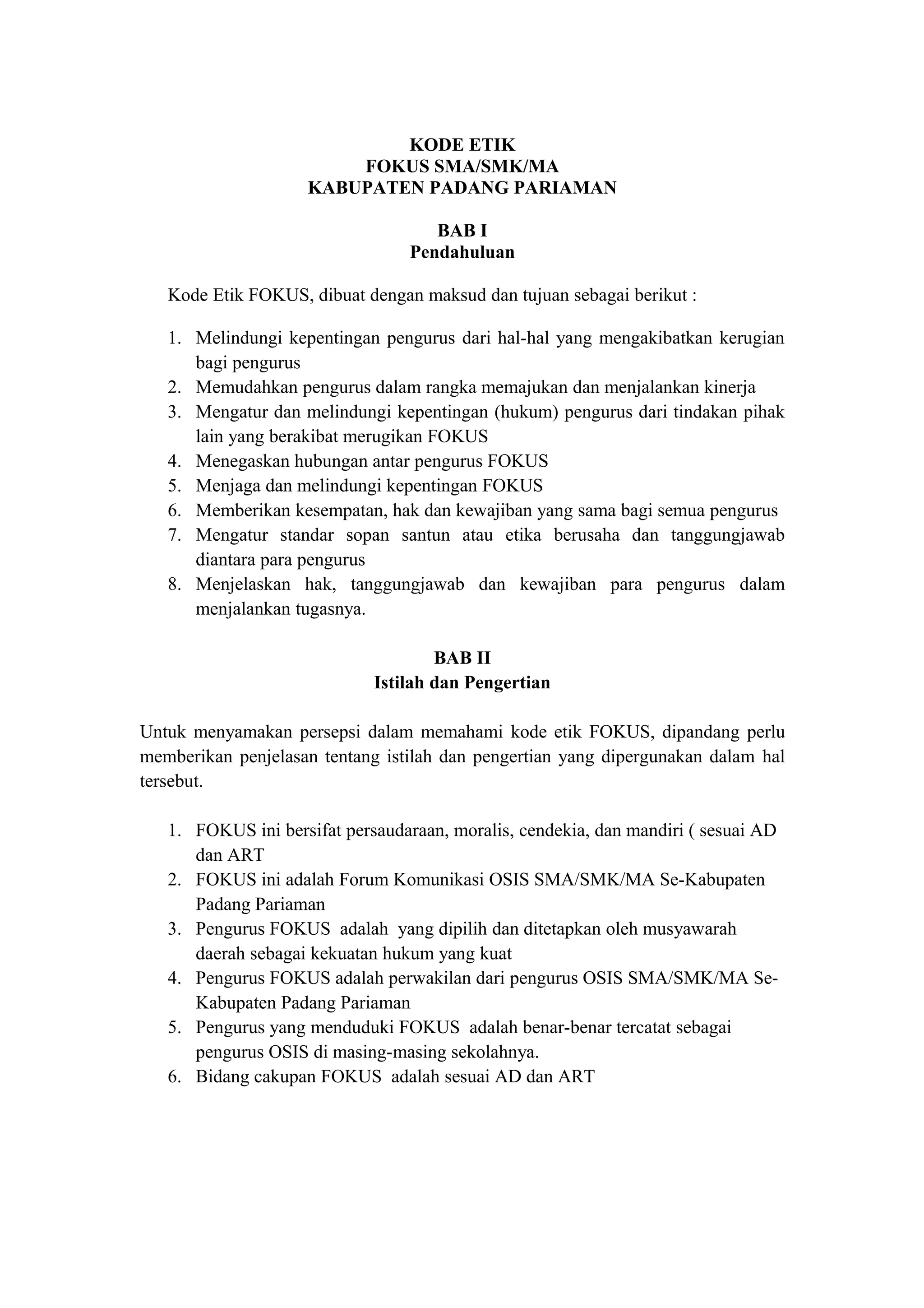 Kode etik fokus | DOC