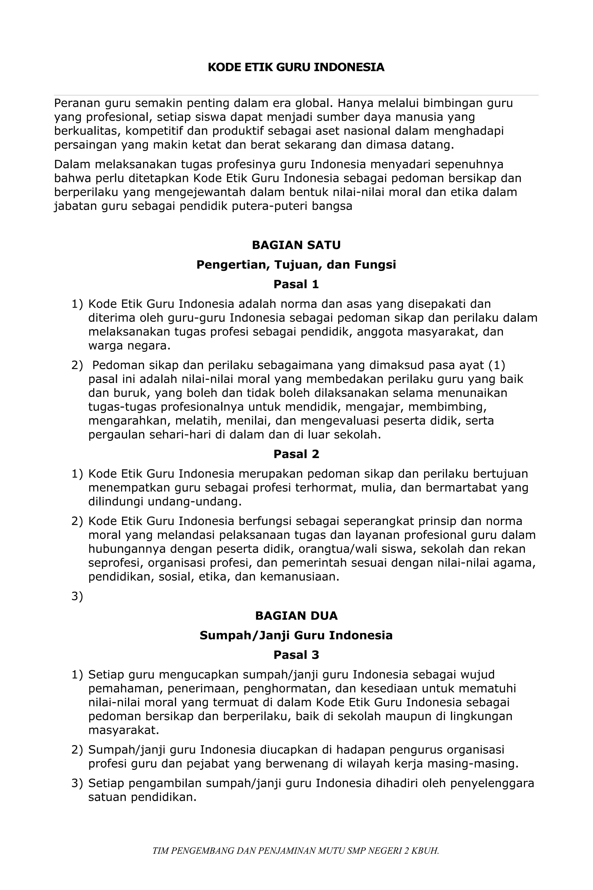 Kode etik guru indonesia | DOC