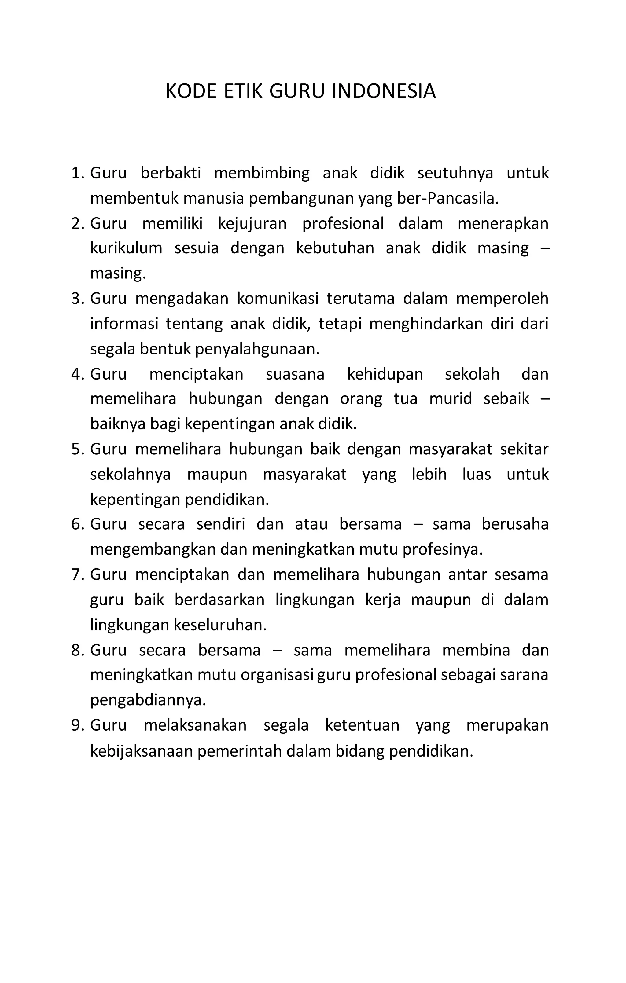 Kode etik guru indonesia | DOCX
