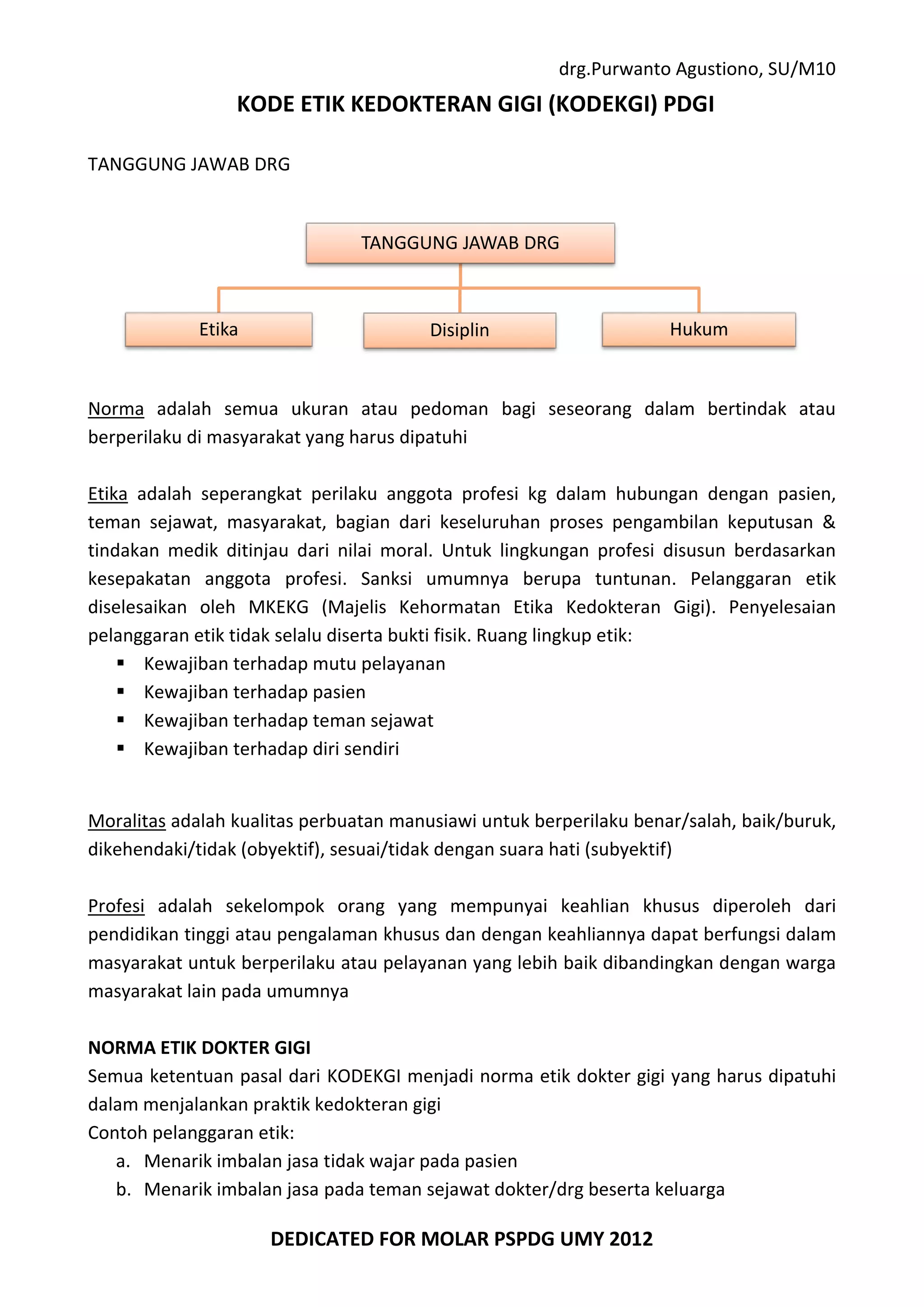 Kode Etik Kedokteran Gigi (KODEKGI) PDGI | DOCX