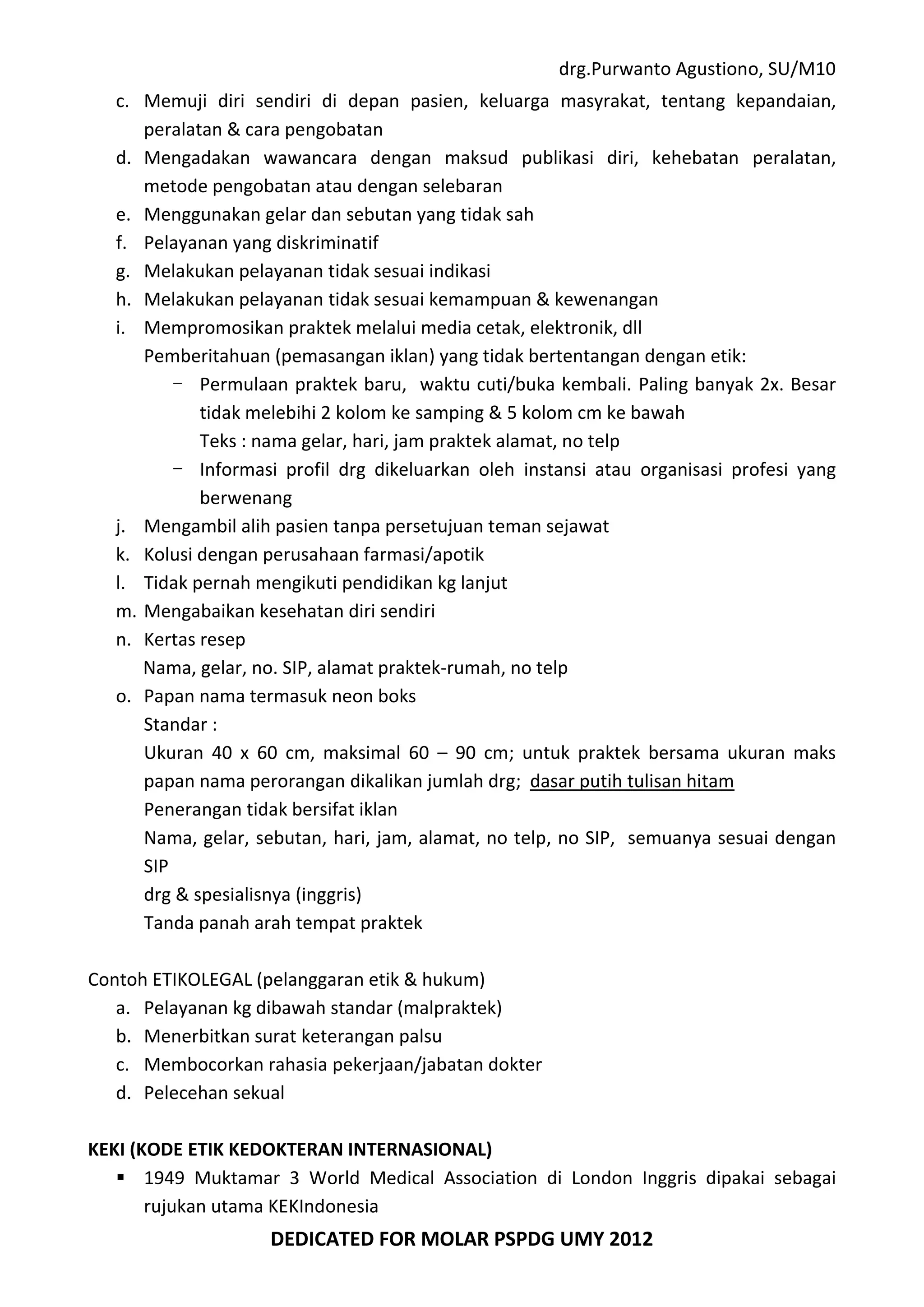 Kode Etik Kedokteran Gigi (KODEKGI) PDGI | DOCX