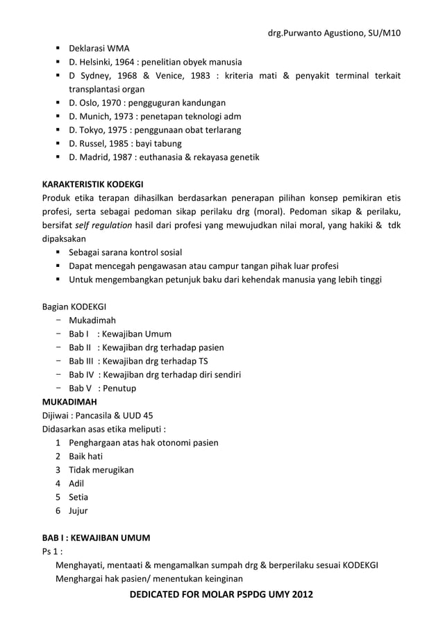 Kode Etik Kedokteran Gigi (KODEKGI) PDGI | DOCX