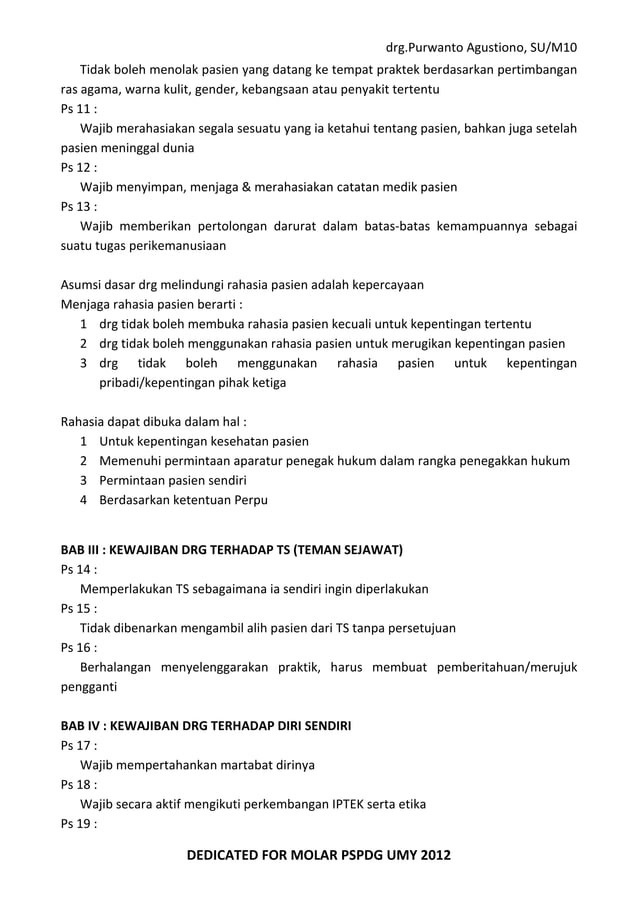 Kode Etik Kedokteran Gigi (KODEKGI) PDGI | DOCX