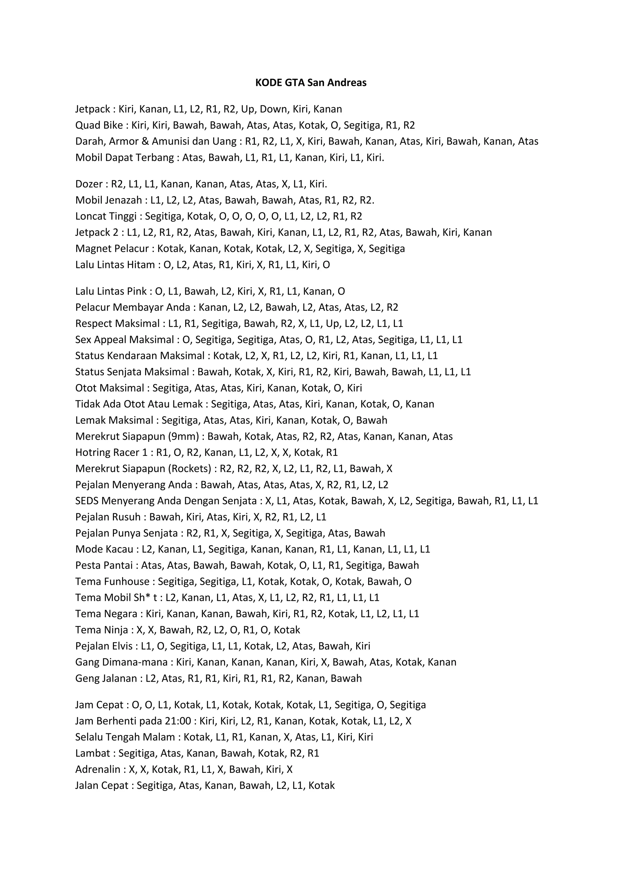 Kode gta san andreas | PDF