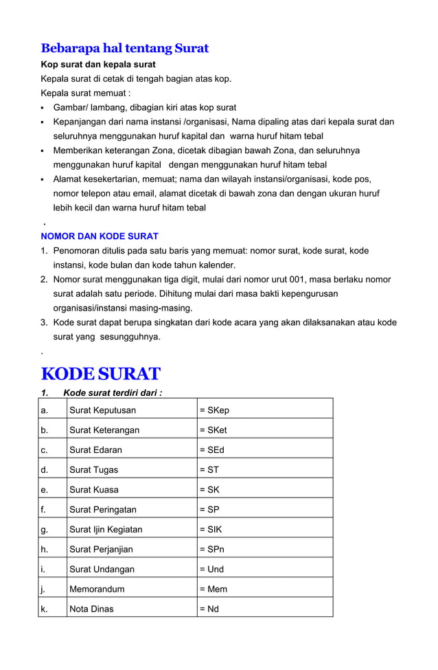 Kode kode surat | DOCX