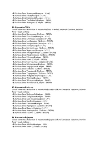 Kode pos kecamatan - kebumen | DOCX