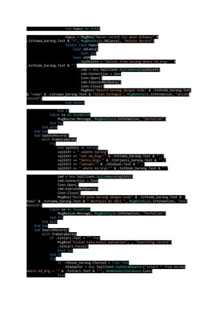 Kode vb.net | Databases | Computer Software and Applications