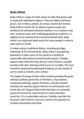 19212AGC101 Prakash Kumar Report on Organic Cultivation Of Kodo Millet ...