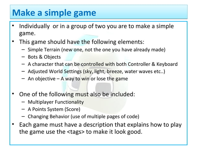 Kodu game design | PPT | Roleplaying Games | Games and Puzzles