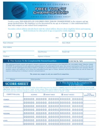 Kof c free throw entry form and score sheet | PDF