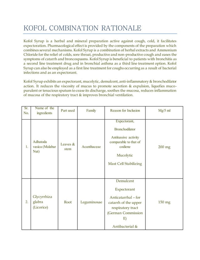 Kofol combination rationale 2017 2 | PDF