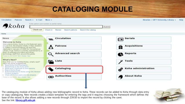 Koha cataloguing module | PPTX