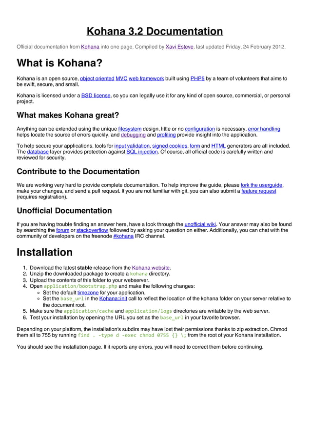 Kohana 3.2 documentation | PDF