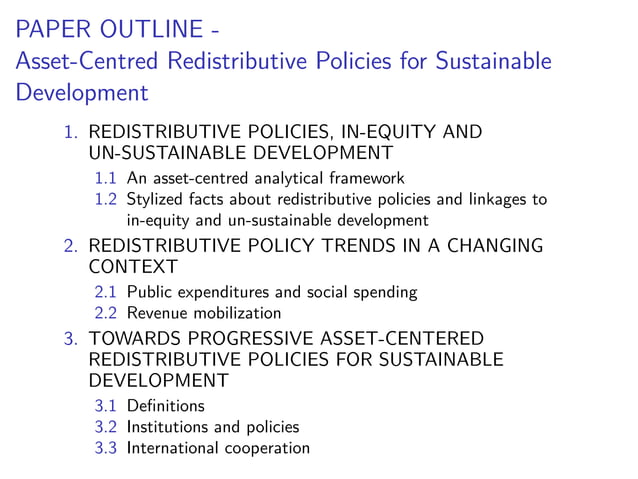 Asset-Centered Redistributive Policies for Sustainable Development | PDF