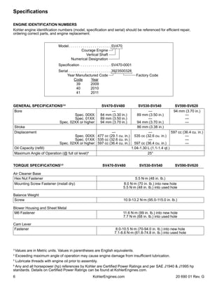 Kohler courage sv590 vertical crankshaft engine service repair manual | PDF