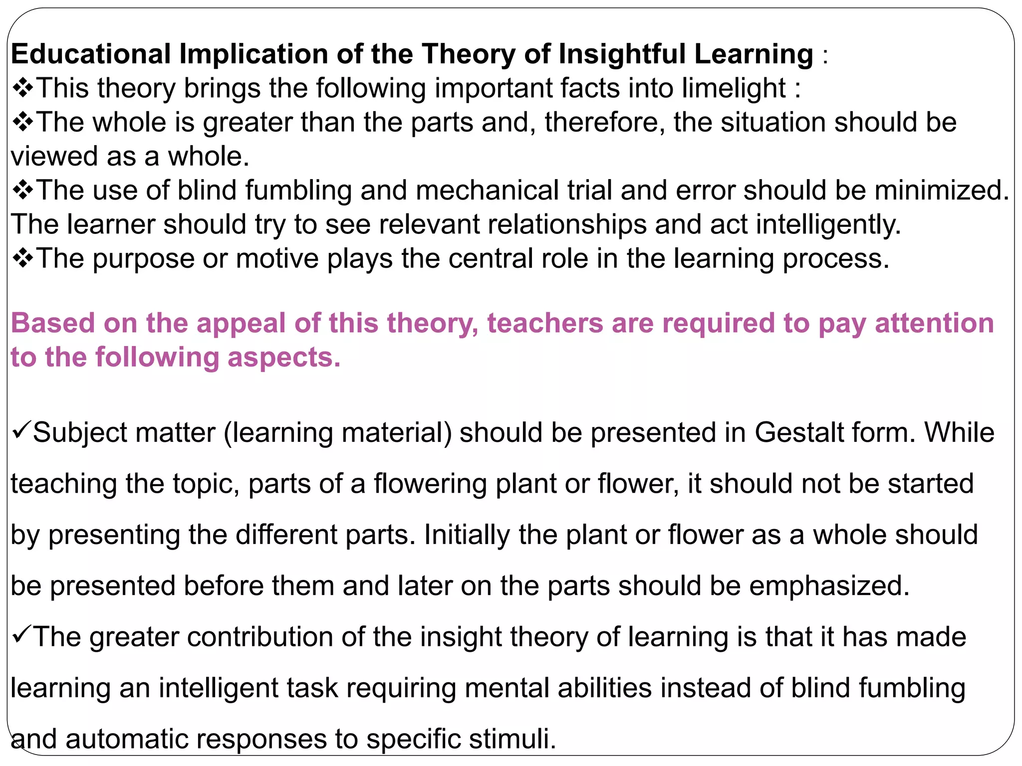 Kohler Insightful learning theory | PPTX