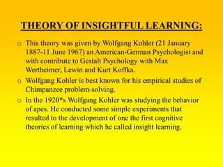 KOHLERS THEORY OF INSIGHT LEARNING .pptx