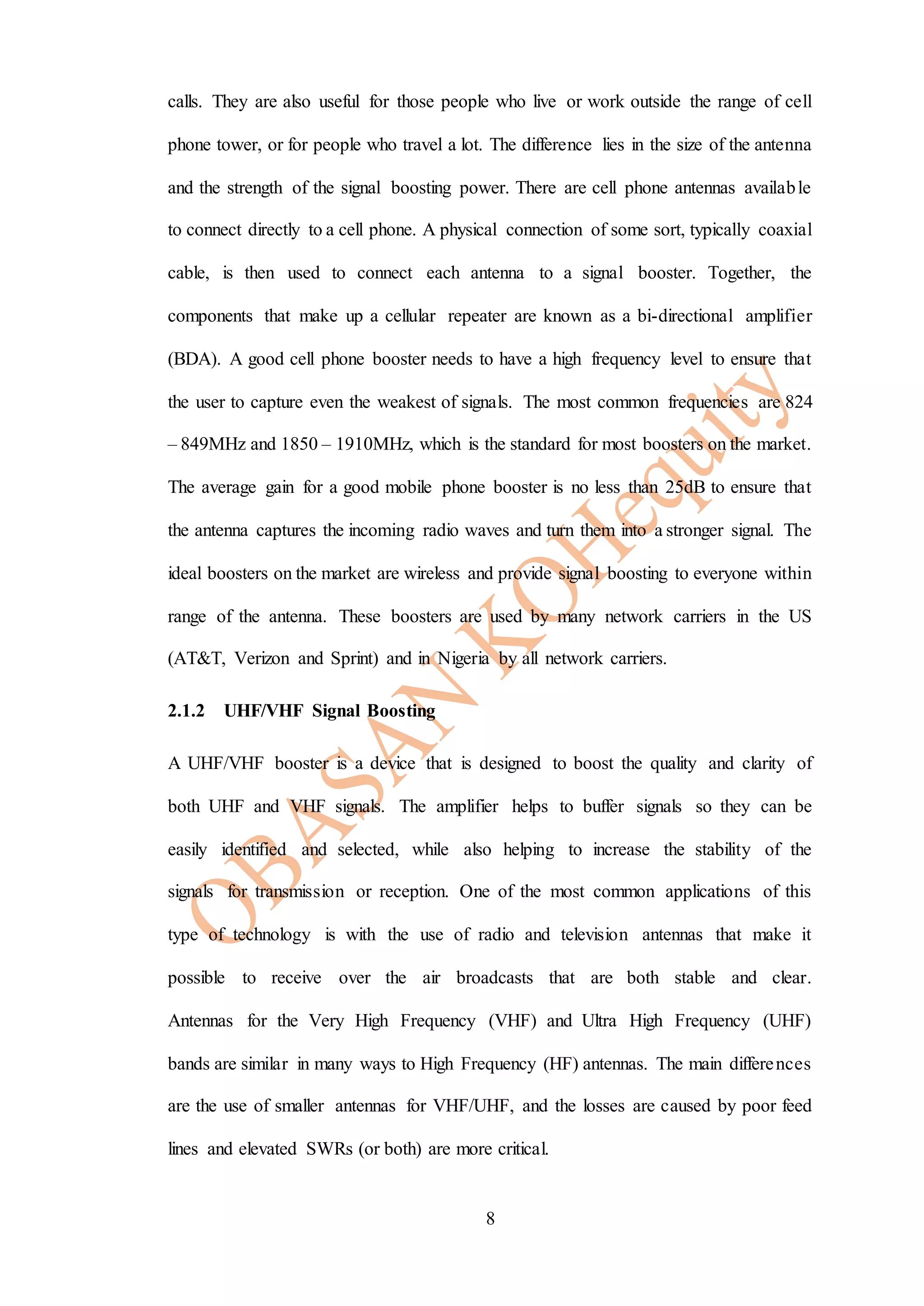 Design and Construction of GSM/Wi-Fi Signal Booster | DOCX