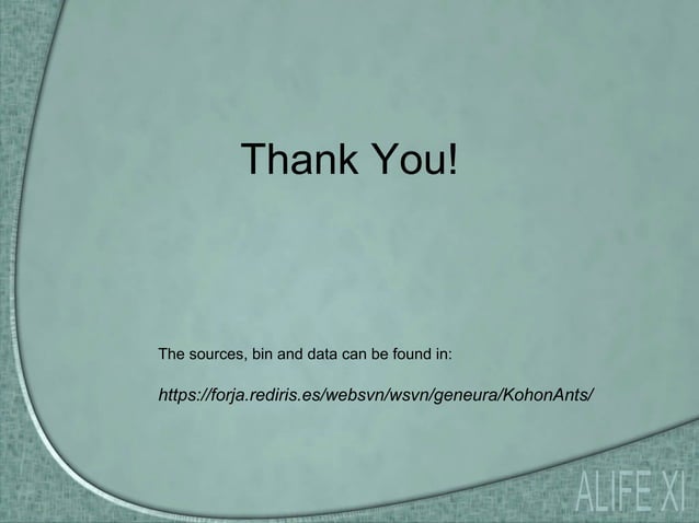 KohonAnts: A Self-Organizing Ant Algorithm for Clustering and Pattern Classification | PPT