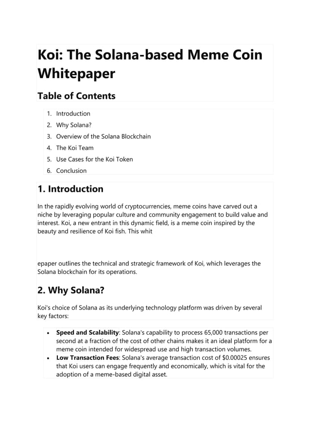 Koi whitepaper - Introduction, Solana case. | PDF