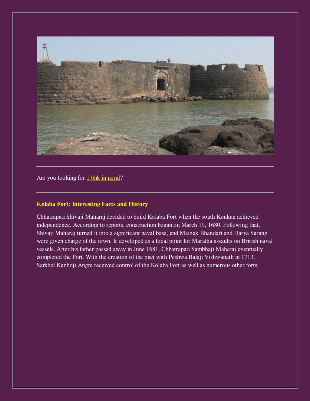 Kolaba Fort, a Famous Historical Site | PDF