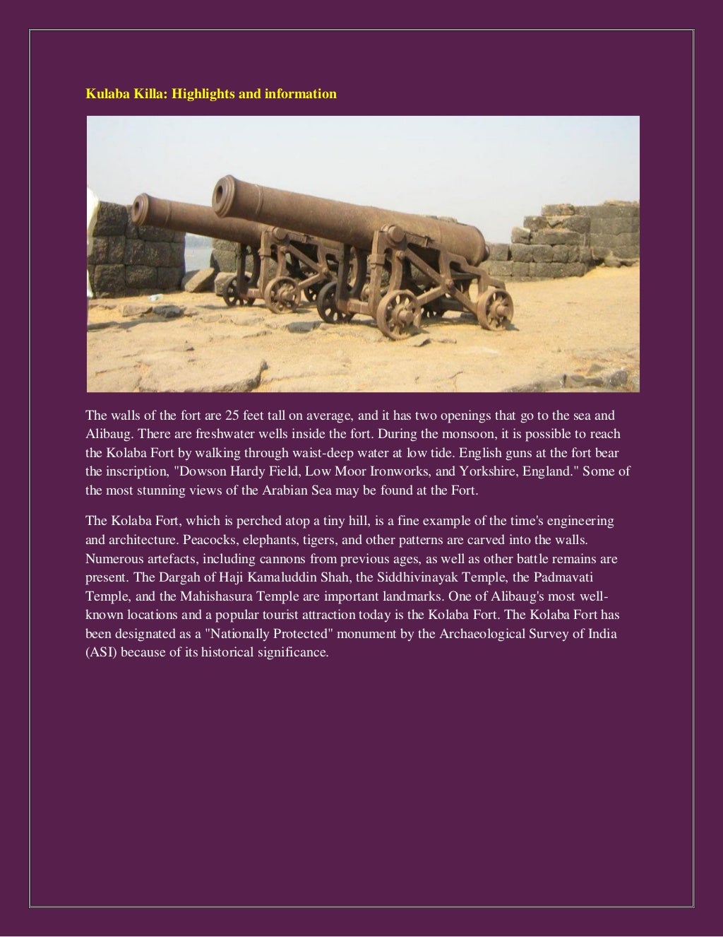 Kolaba Fort, a Famous Historical Site | PDF